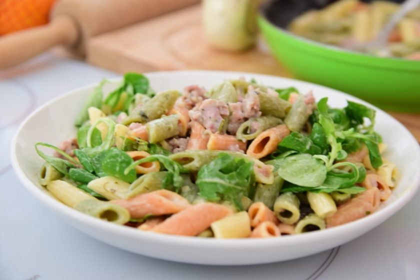 Penne Trecolore with Maltese sausage and a garlic & herb dressing ...