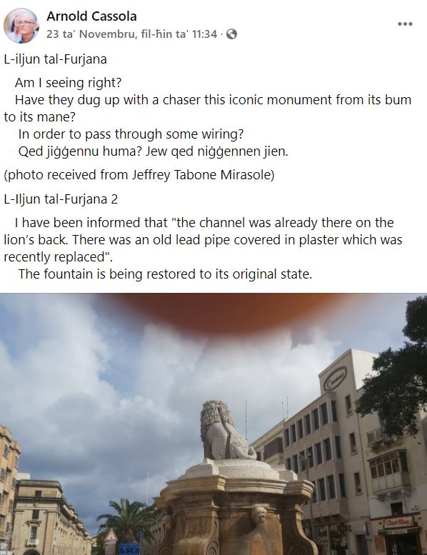 Il-kanal fl-istatwa tal-iljun fil-Furjana mikxuf għall-manutenzjoni ...