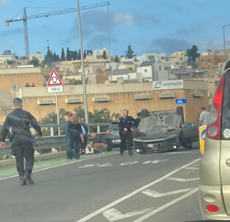 Car overturns beneath Kappara flyover