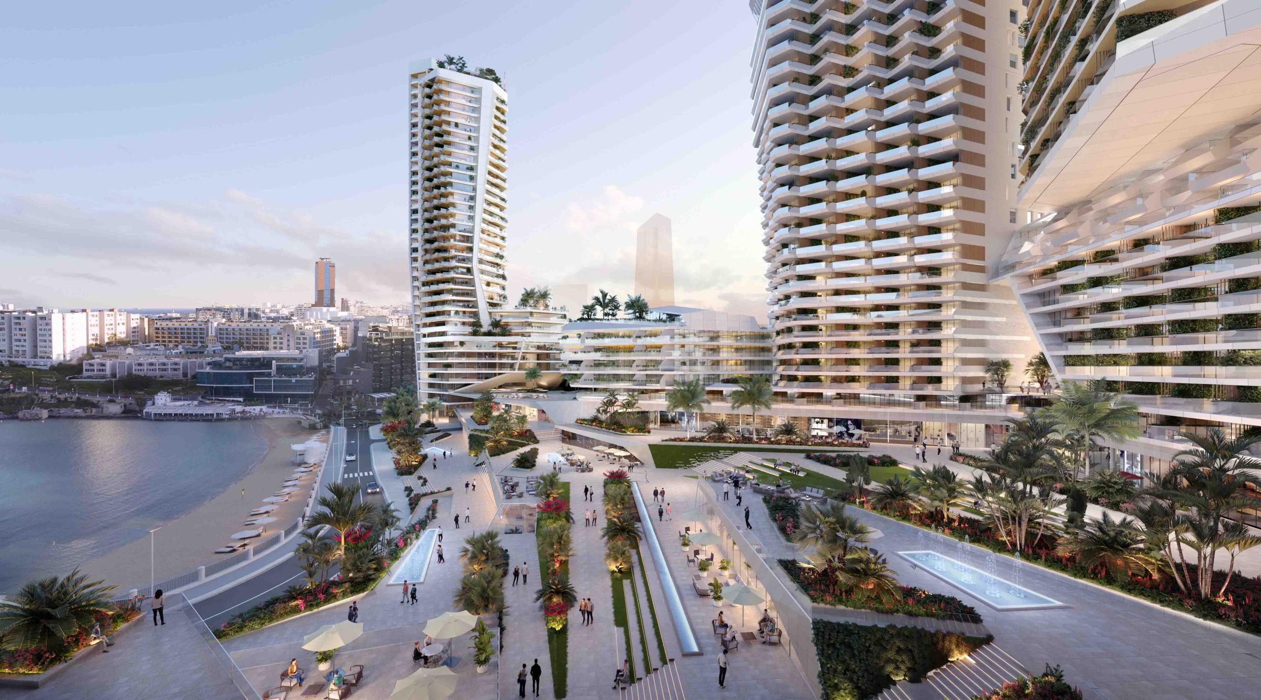 Large open piazza behind St George's Bay proposed for Villa Rosa ...