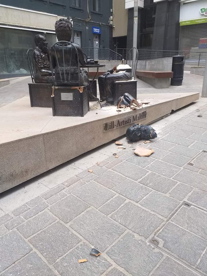 Photos: Statue of Charles Clews in pieces