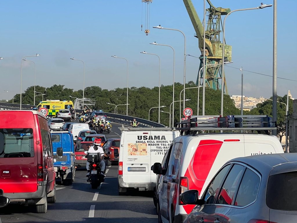 Female motorcyclist skids in busy Marsa road
