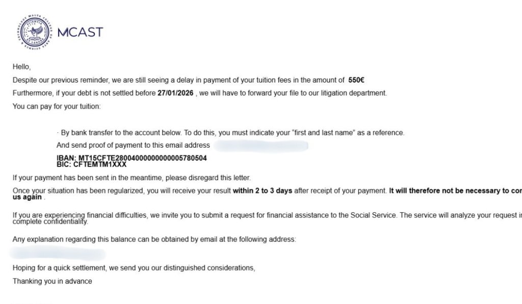 MCAST warns students after email system hacked in phishing scam