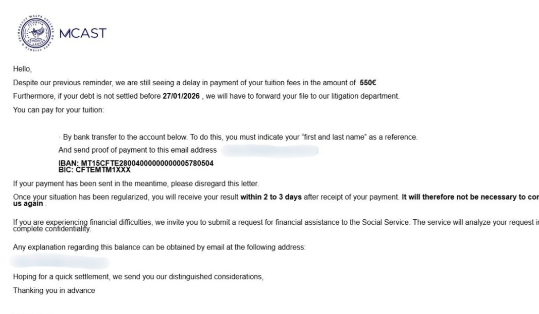 MCAST warns students after email system hacked in phishing scam